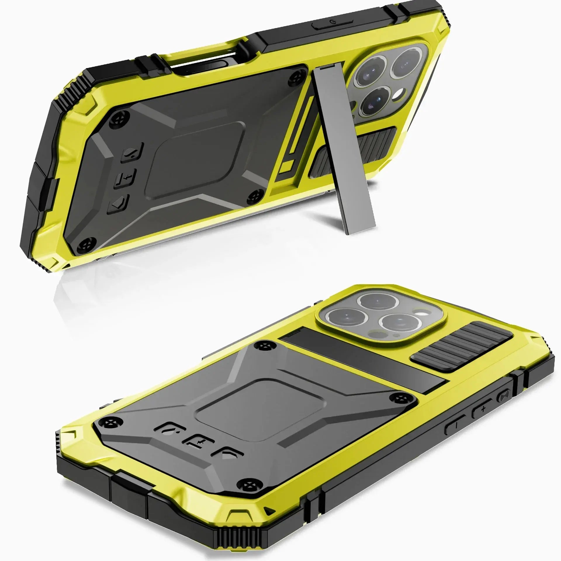 UltraGuard Aluminum Screw Bumper Case with Kickstand for iPhone 16