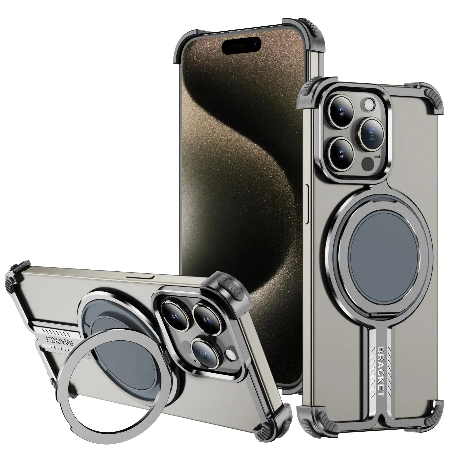 Premium Titanium Alloy 360° Magnetic Stand Case for iPhone 16